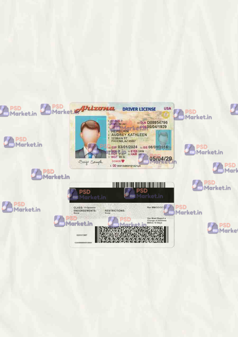 Arizona Drivers License (scan) v2 - Globalpsdtemplate