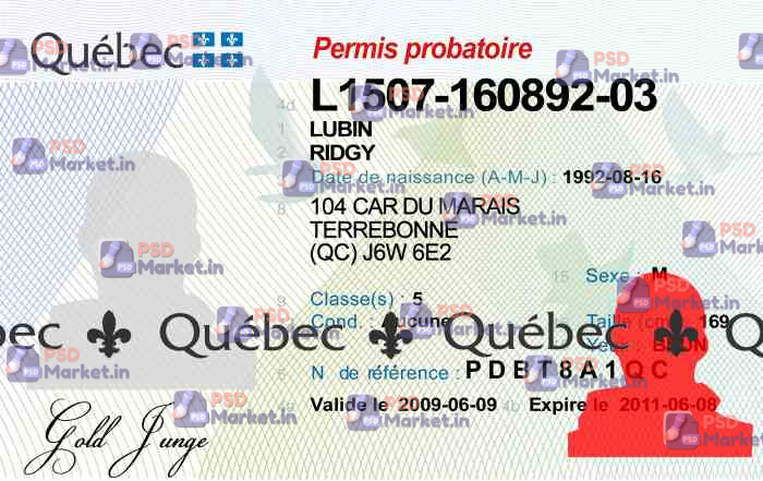 Canada Quebec Drivers License Template - Globalpsdtemplate
