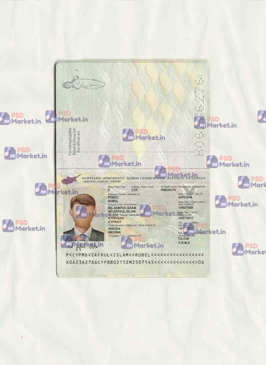 Cyprus Passport Template - Globalpsdtemplate