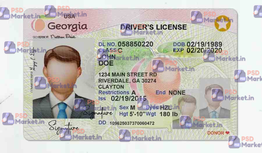 Georgia Drivers License PSD Template (Front & Back) V2 - Globalpsdtemplate