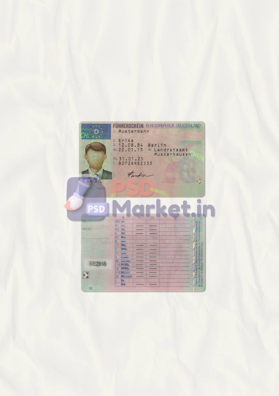 Germany Driving Licence PSD Template (scan) - Globalpsdtemplate