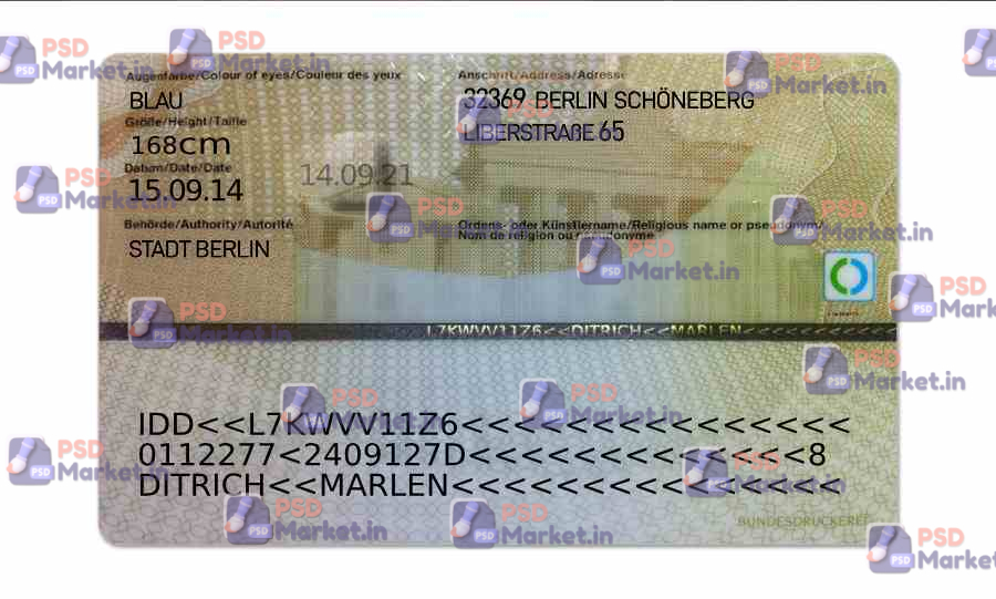 Germany ID Card (Front & Back) PSD Template V2 - Globalpsdtemplate