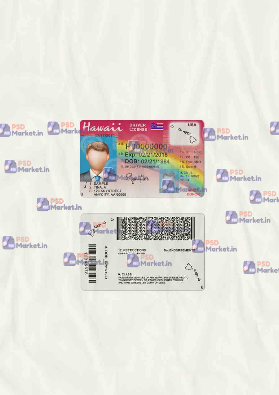 Hawaii Drivers License PSD Template (scan) - Globalpsdtemplate