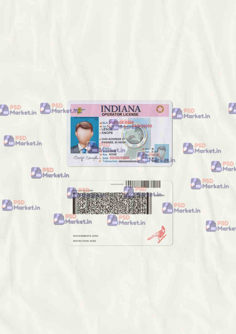 Indiana Drivers License PSD Template (scan) V1 - Globalpsdtemplate