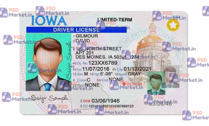 Iowa Drivers License PSD Template (Front & Back) - Globalpsdtemplate