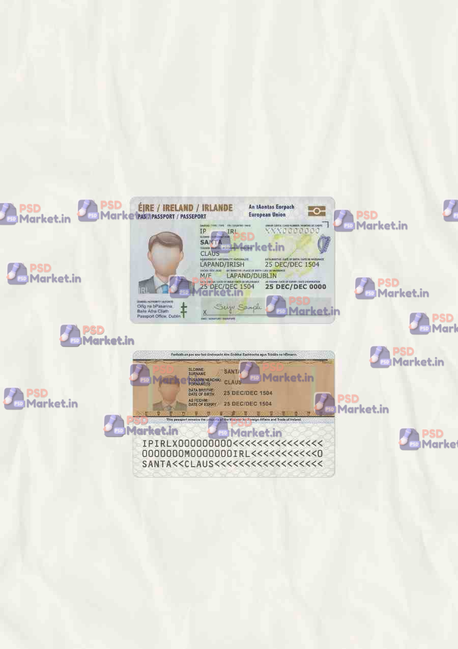 Ireland ID Card PSD Template (scan) - Globalpsdtemplate