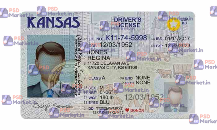 Kansas Drivers License PSD Template (Front & Back) - Globalpsdtemplate
