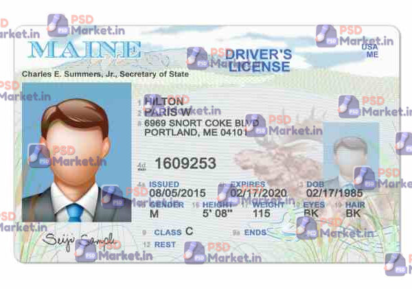 Maine Drivers License PSD Template (Front & Back) V3 - Globalpsdtemplate