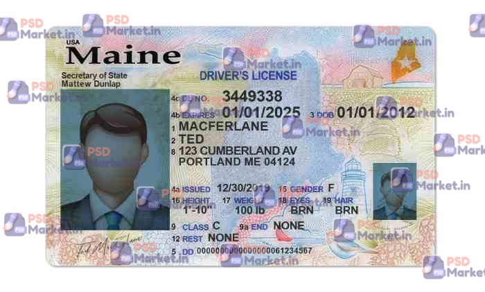 Maine Drivers License PSD Template (Front & Back) V3 - Globalpsdtemplate