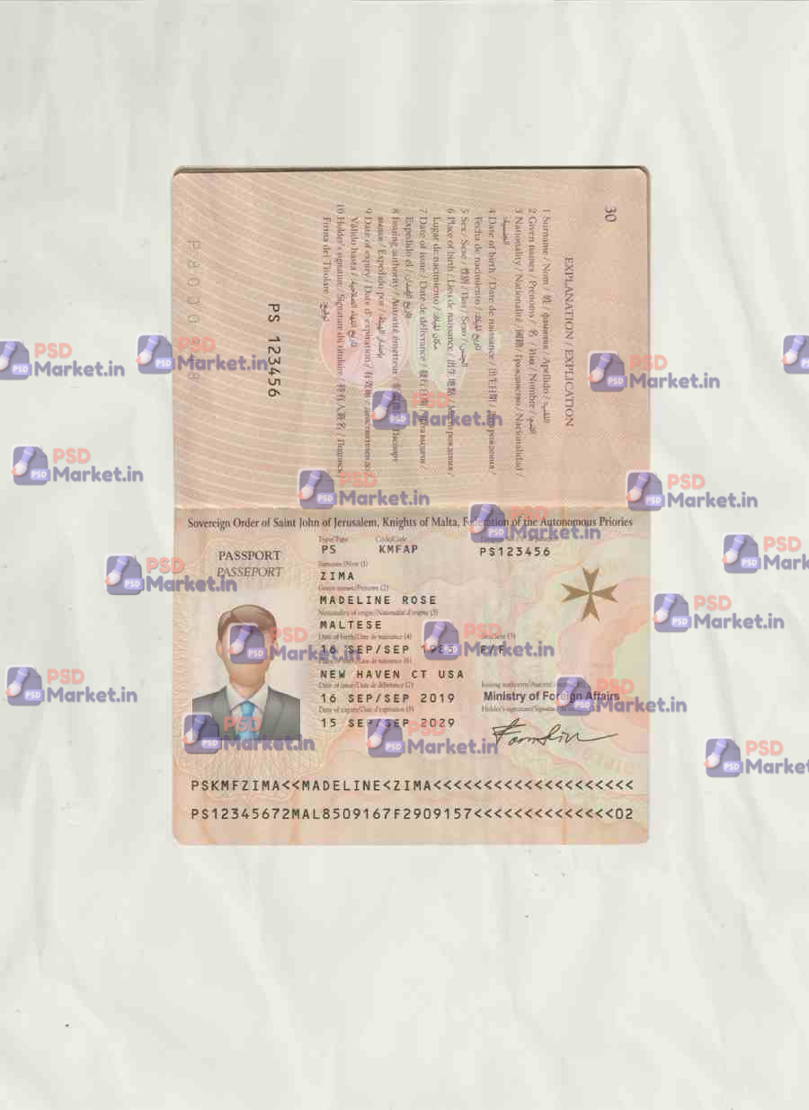 Malta Passport Template - Globalpsdtemplate