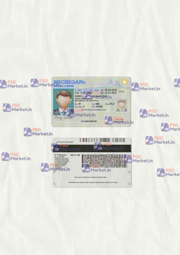 Michigan Drivers License PSD Template (scan) - Globalpsdtemplate