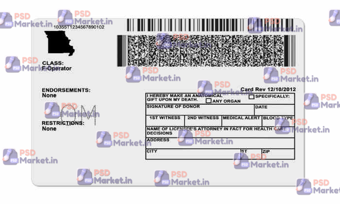 Missouri Drivers License PSD Template (Front & Back) - Globalpsdtemplate