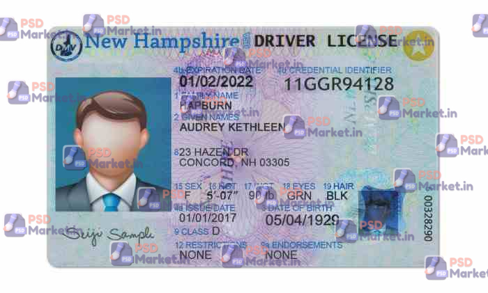 New Hampshire Drivers License PSD Template (Front & Back ...