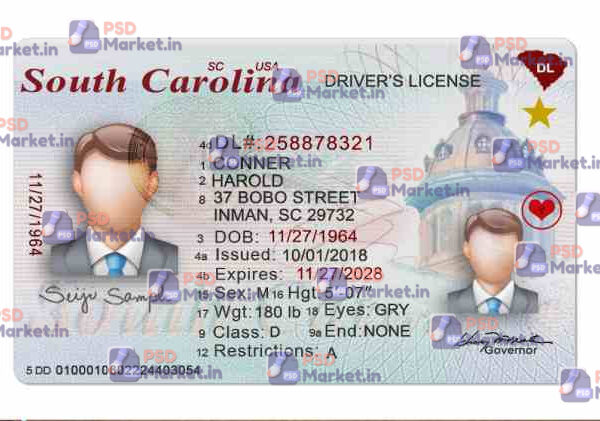 South Carolina Drivers License PSD Template (scan) V2 - Globalpsdtemplate