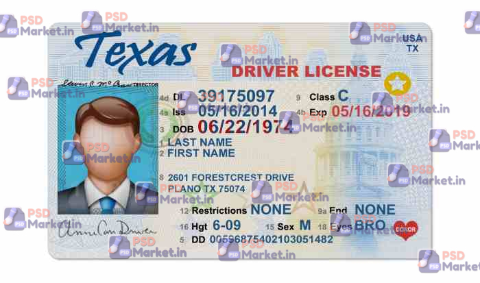 Texas Drivers License PSD Template (Front & Back) - Globalpsdtemplate
