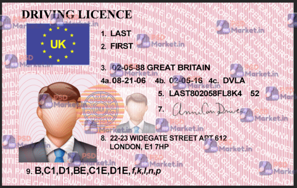 UK Driving Licence Template(with border) - Globalpsdtemplate