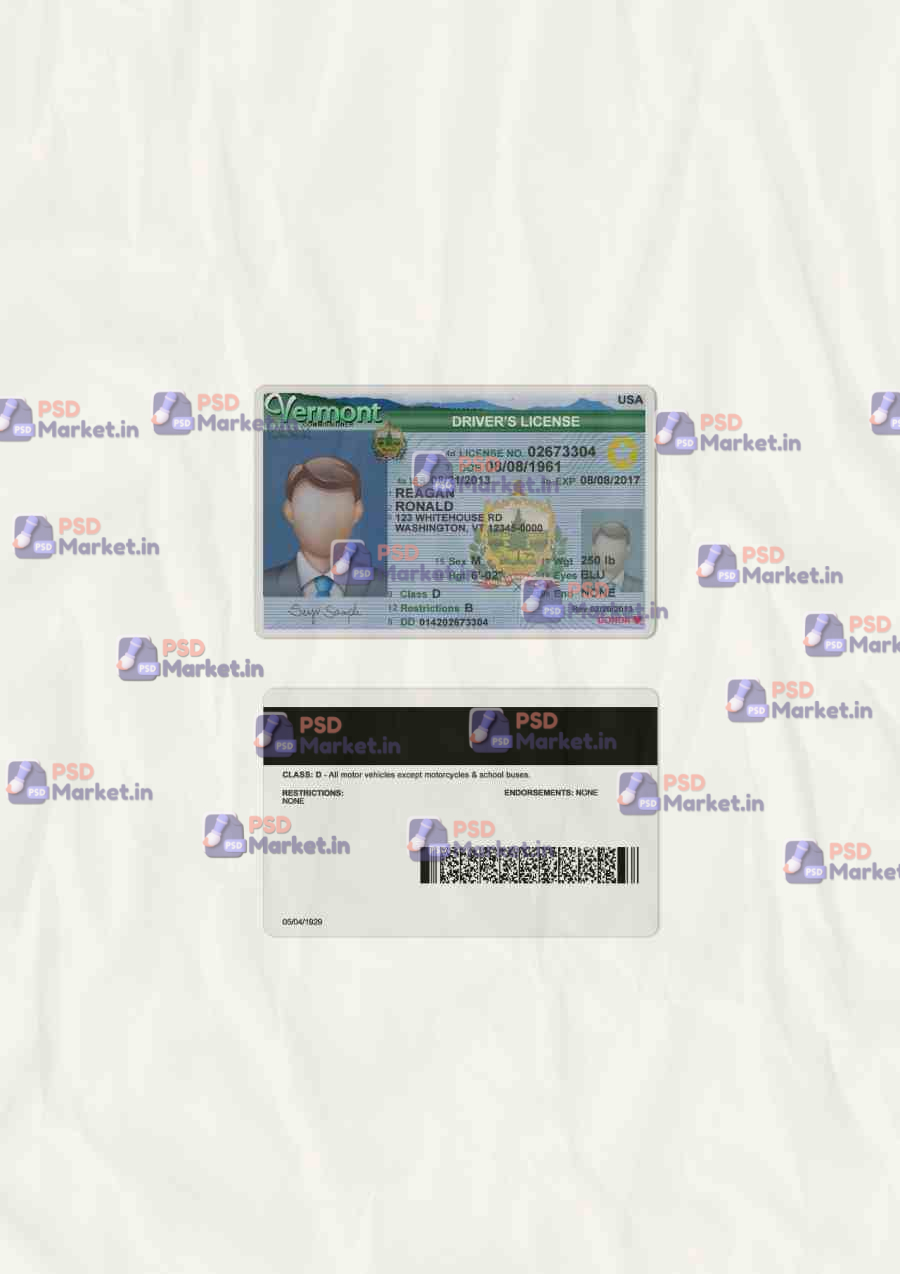 Vermont Driver License PSD Template (scan) - Globalpsdtemplate