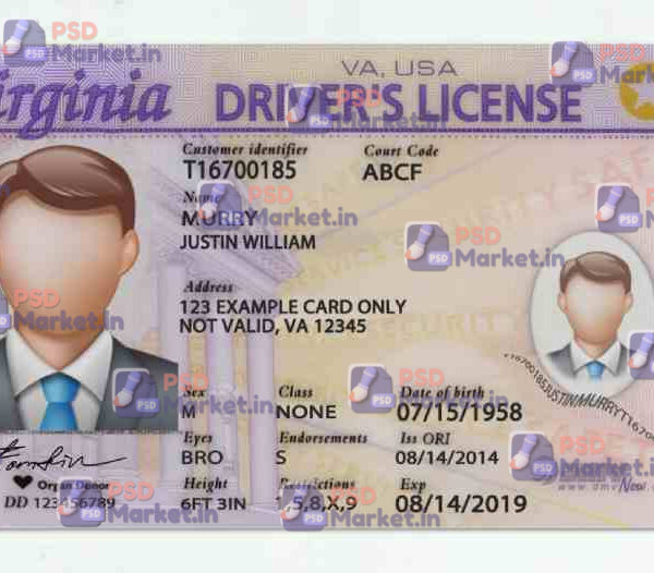 Virginia Driver License PSD Template (scan) - Globalpsdtemplate