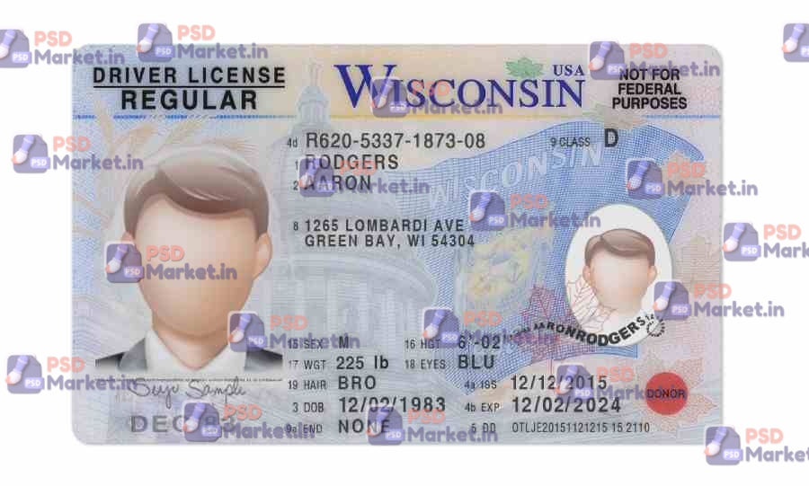Wisconsin Driver License(Front & Back) Template - Globalpsdtemplate